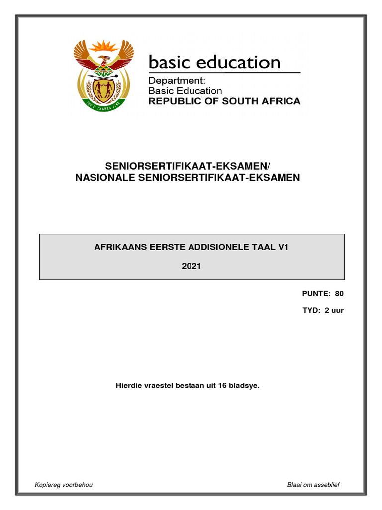 Afrikaans FAL P1 May-June 2021 | PDF