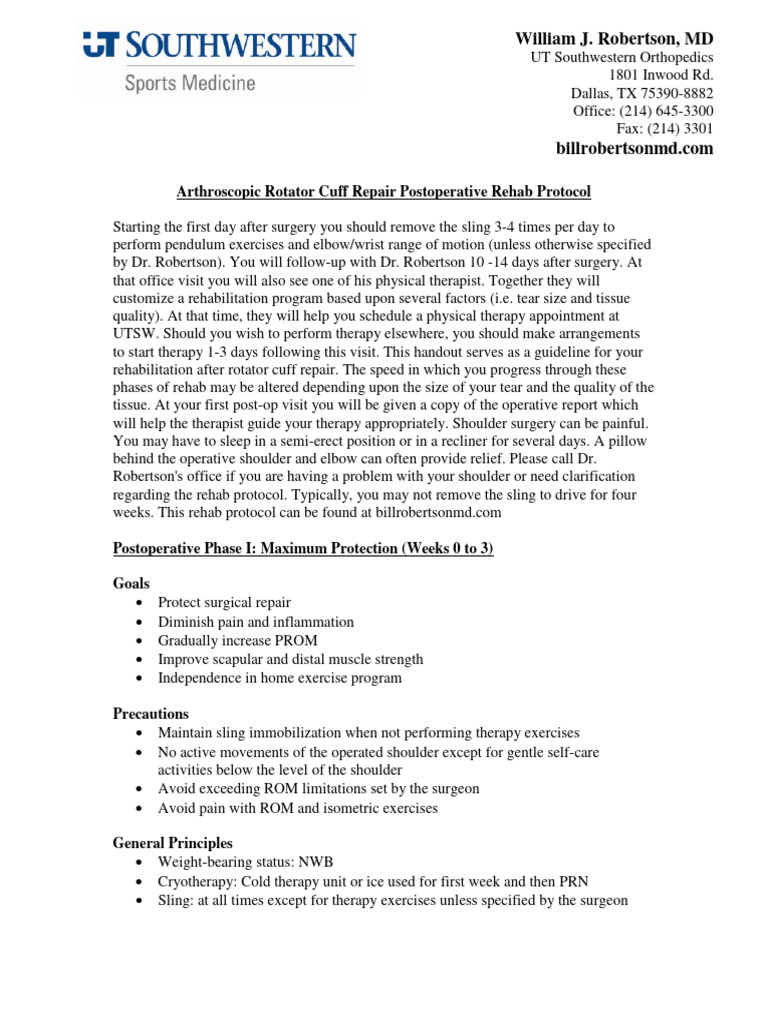 Rotator Cuff Repair Rehab Protocol | PDF | Anatomical Terms Of Motion ...