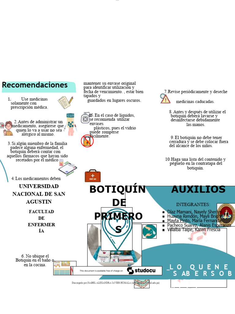 Triptico Sobre Botiquin de Primeros Auxilios | PDF | Primeros auxilios | Ciencias de la Salud