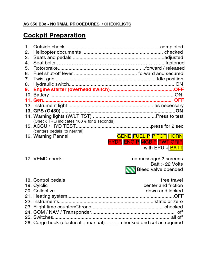 Helicopter Pilot Checklist | PDF | Mechanical Engineering | Aviation