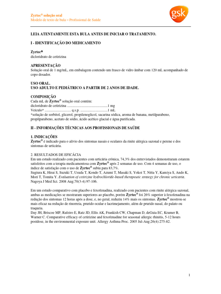 Zyrtec Solução Oral | Download grátis PDF | Gravidez | Creatinina