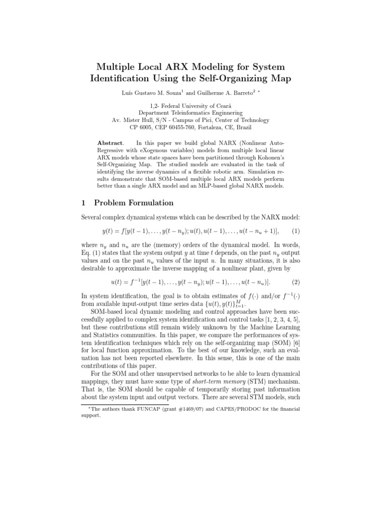 2008 Multiple Local Arx Modeling For System Identification Using The Self Organizing Map Pdf