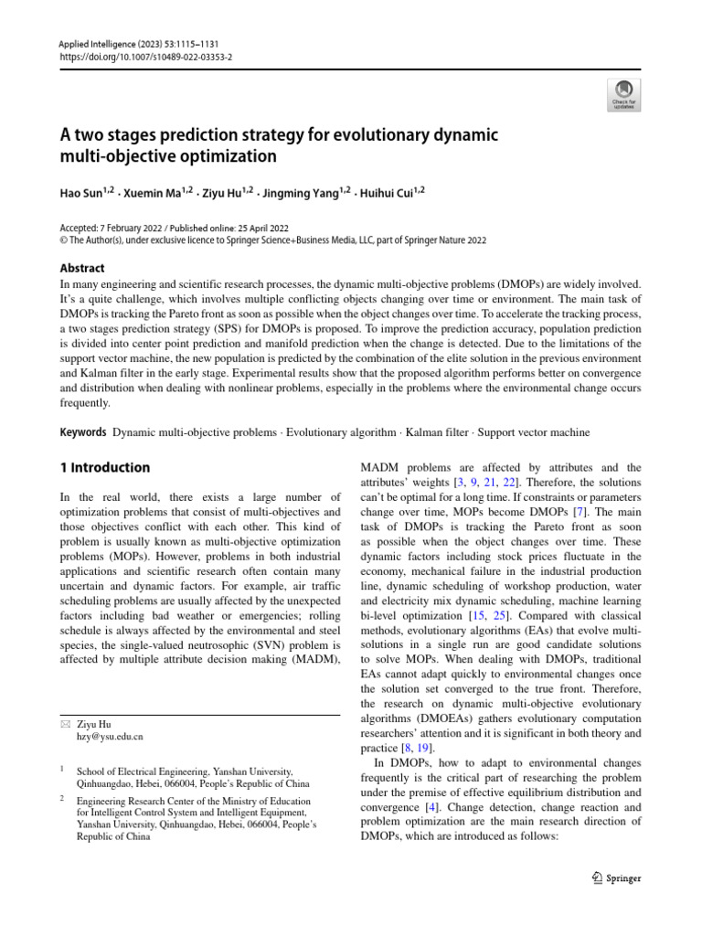 2023 - A Two Stages Prediction Strategy For Evolutionary Dynamic Multi-Objective Optimization ...