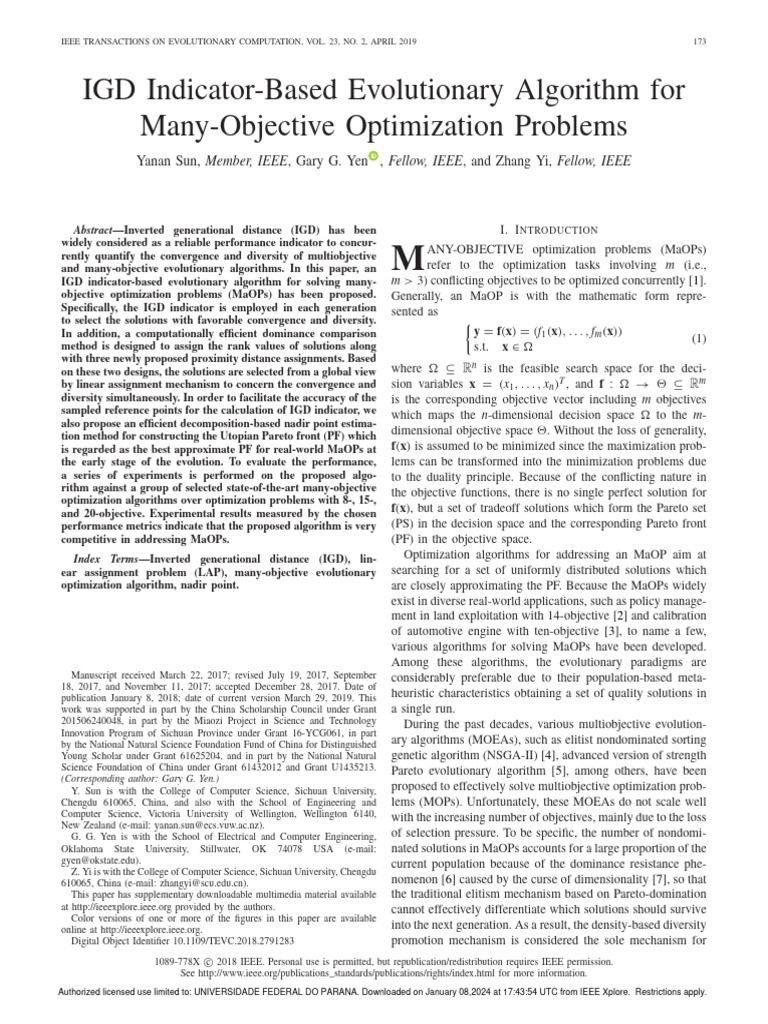2019 Igd Indicator Based Evolutionary Algorithm For Many Objective 2381