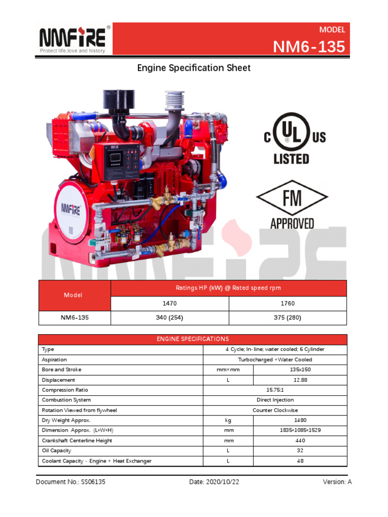 SS06135 Specification Sheet (NM6-135) | PDF | Engines | Horsepower