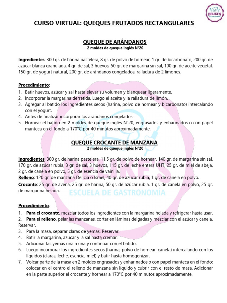 Queques Frutados Rectangulares | PDF | Pasteles | Margarina