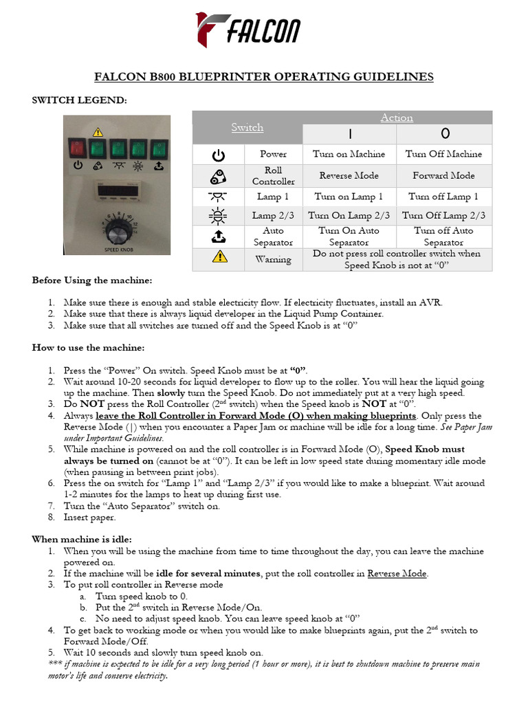 Falcon B800 Blueprint Printer Guide | PDF | Switch | Manufactured Goods