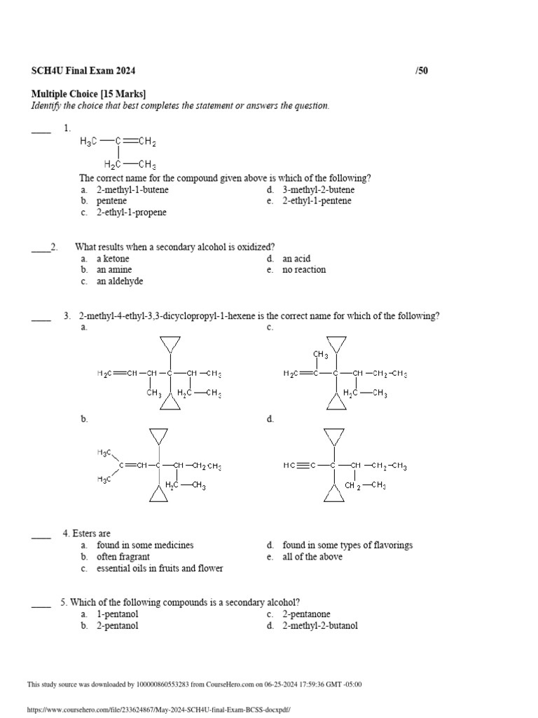 SCH4U Final Exam Review 2024 | PDF | Chemical Reactions | Chemical ...
