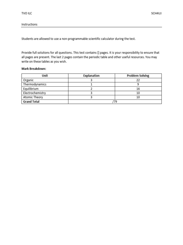 SCH4U Practice Exam Instructions | PDF | Acid | Hydroxide
