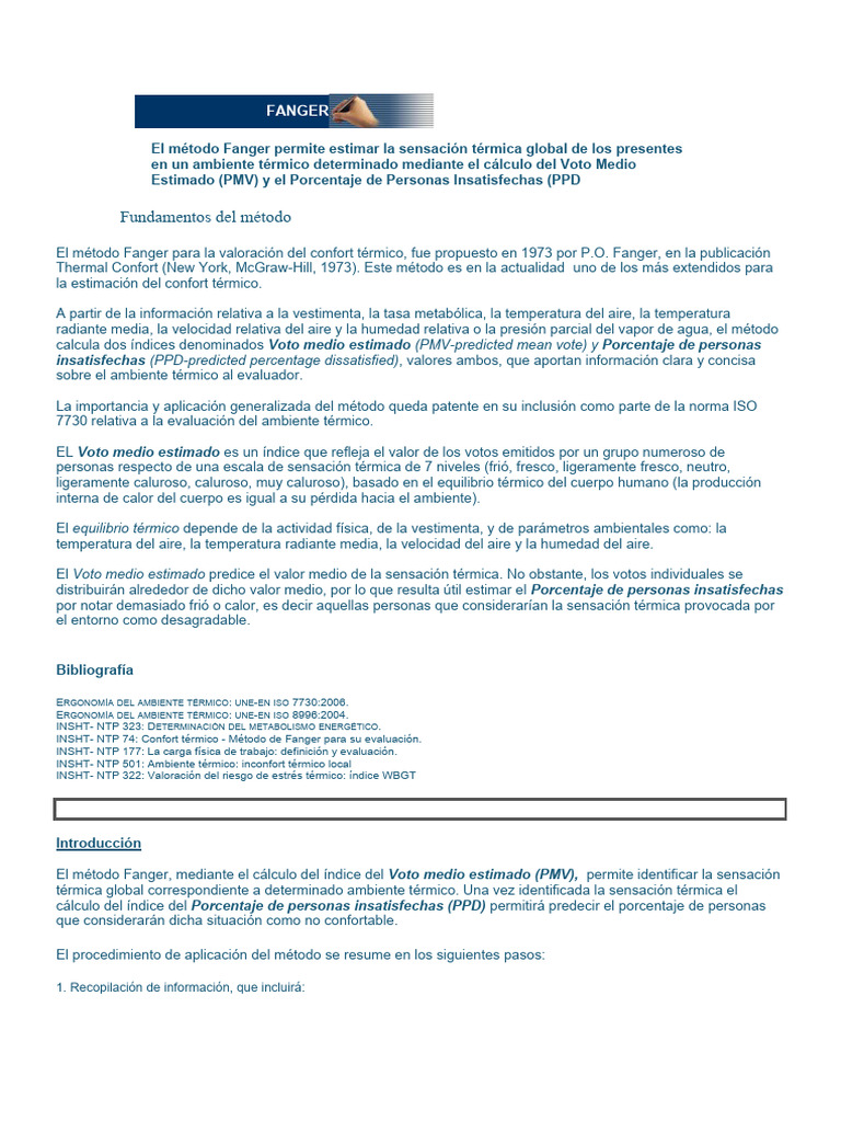 Método Fanger para Confort Térmico | PDF | Humedad | Temperatura