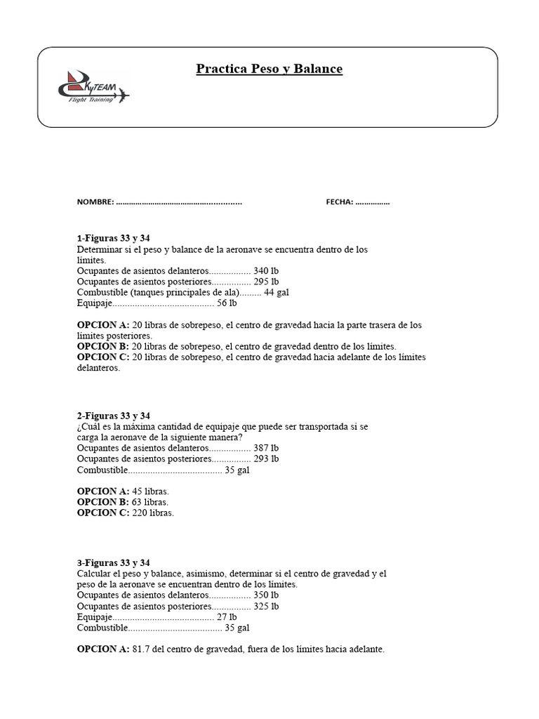 Practica Peso y Balance-1 | PDF | Ingeniería Aeroespacial | Aeronave