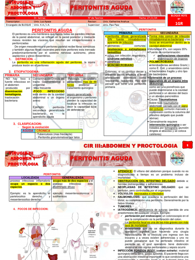Peritonitis Aguda | PDF | Inflamación | Abdomen