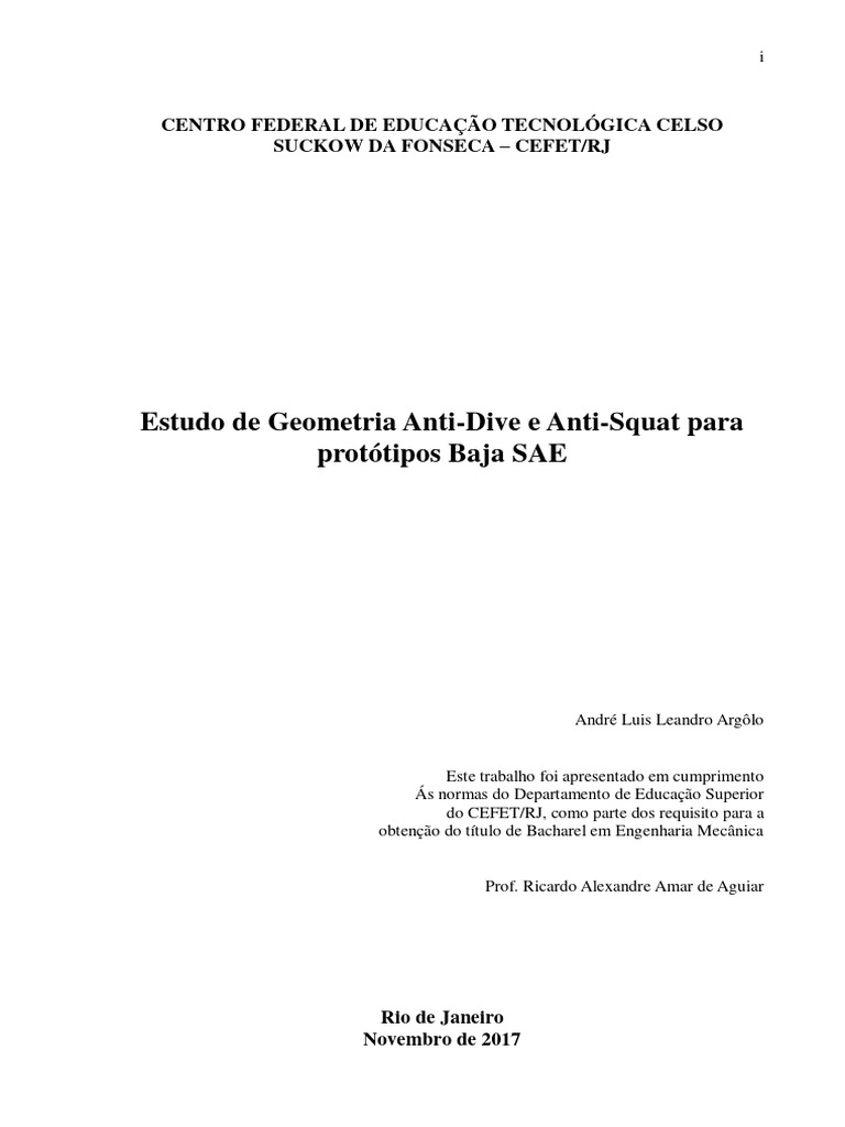 TCC CEFET-RJ - Estudo Da Geometria Anti - Dive e Anti - Squat Protótipo Baja SAE | PDF ...