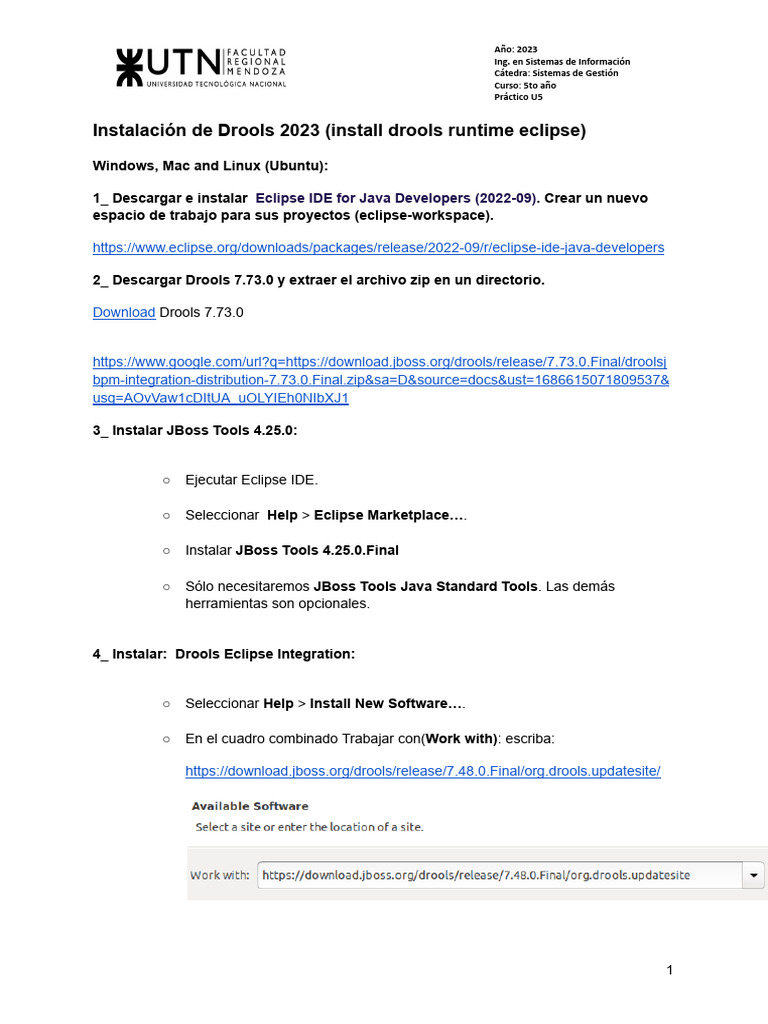 Guía Instalación Drools Eclipse 2023 | PDF | Plataformas de computación | Programación de ...