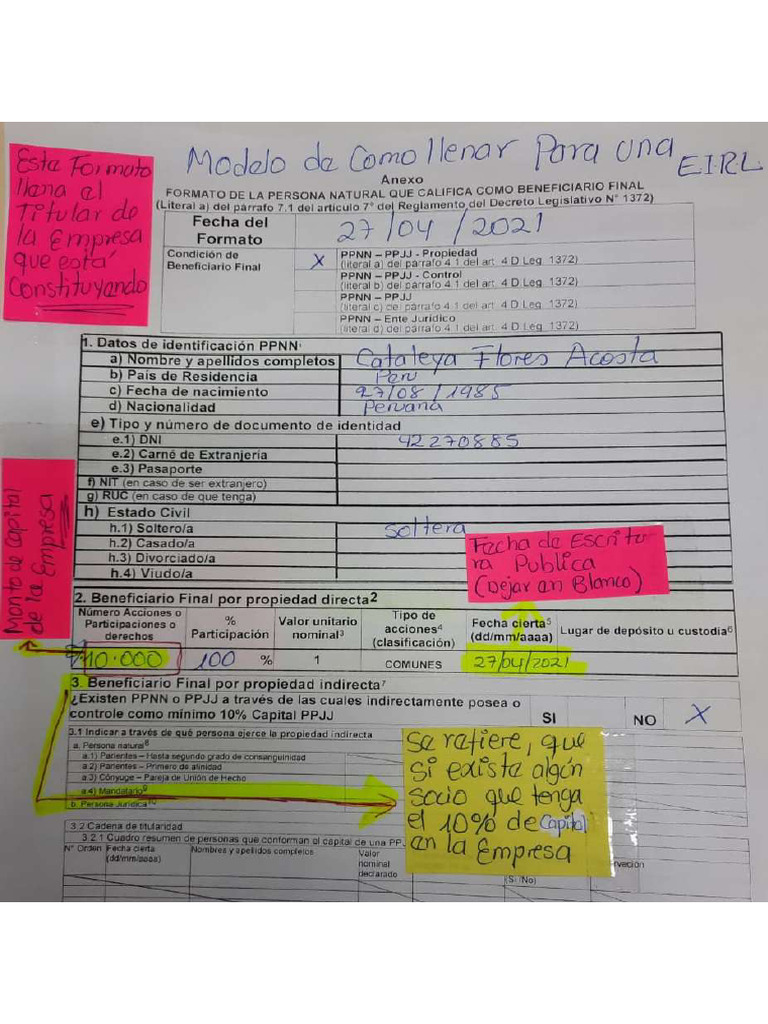 EJEMPLO - BENEFICIARIO FINAL de EIRL | PDF