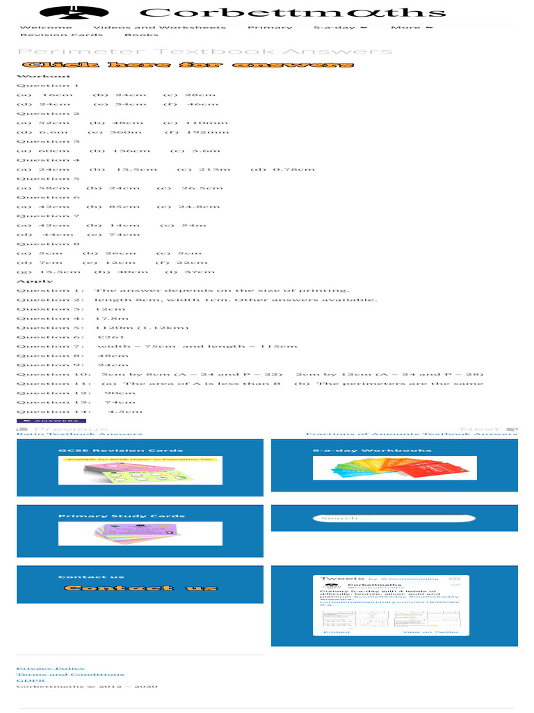 Corbett Maths Area and Perimeter Guide | PDF