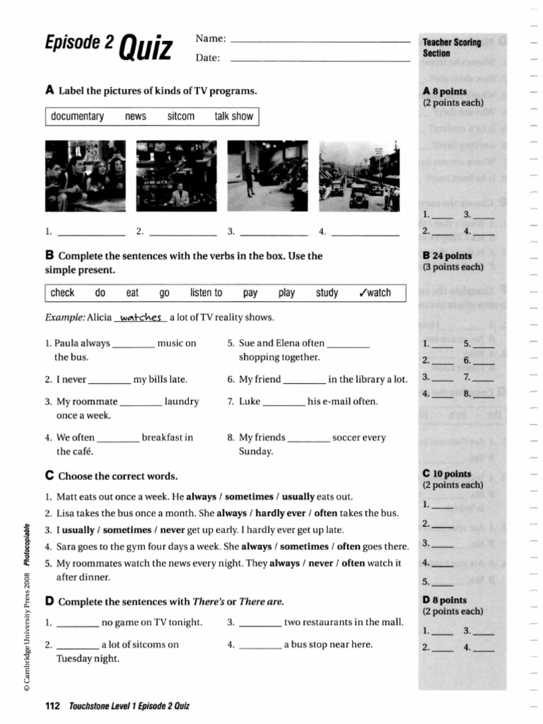 Video Quiz 2 and 3 Touchstone 1 | PDF
