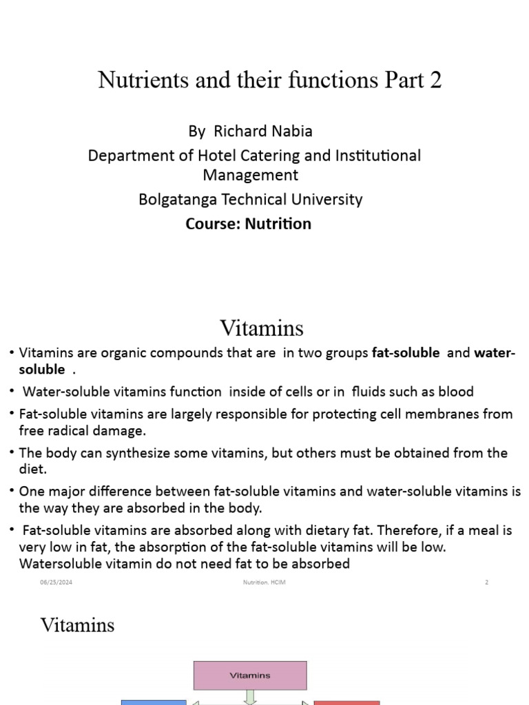 Nutrients and Their Functions Part 2 | PDF | Vitamin A | Vitamin