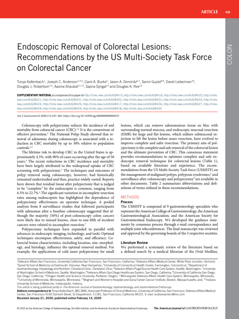 27 Endoscopic Removal of Colorectal Lesions- U.S. Multi-Society Task ...