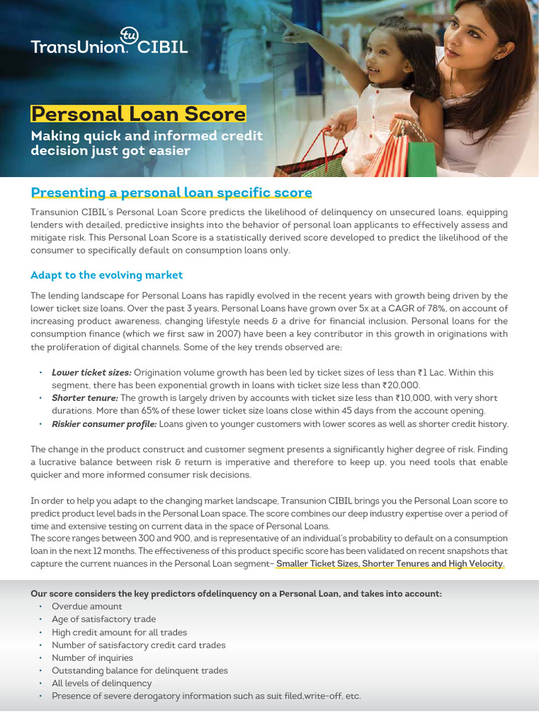 TransUnion CIBIL Personal Loan Score Insights | PDF | Loans | Unsecured ...