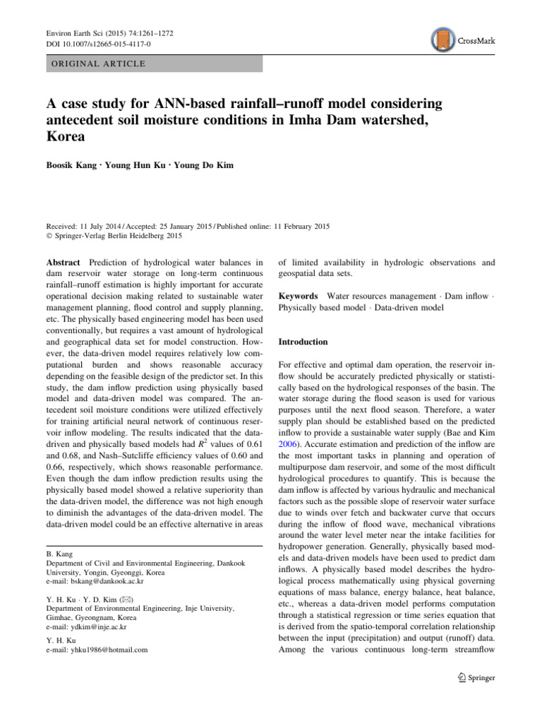 A Case Study For ANN-based Rainfall-Runoff Model Considering Antecedent Soil Moisture Conditions ...
