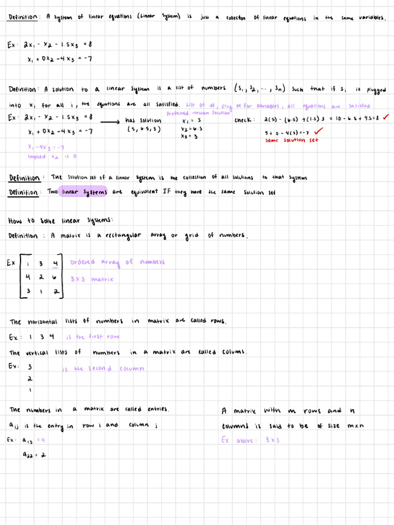 Linear Algebra Notes Pdf Matrix Mathematics Equations
