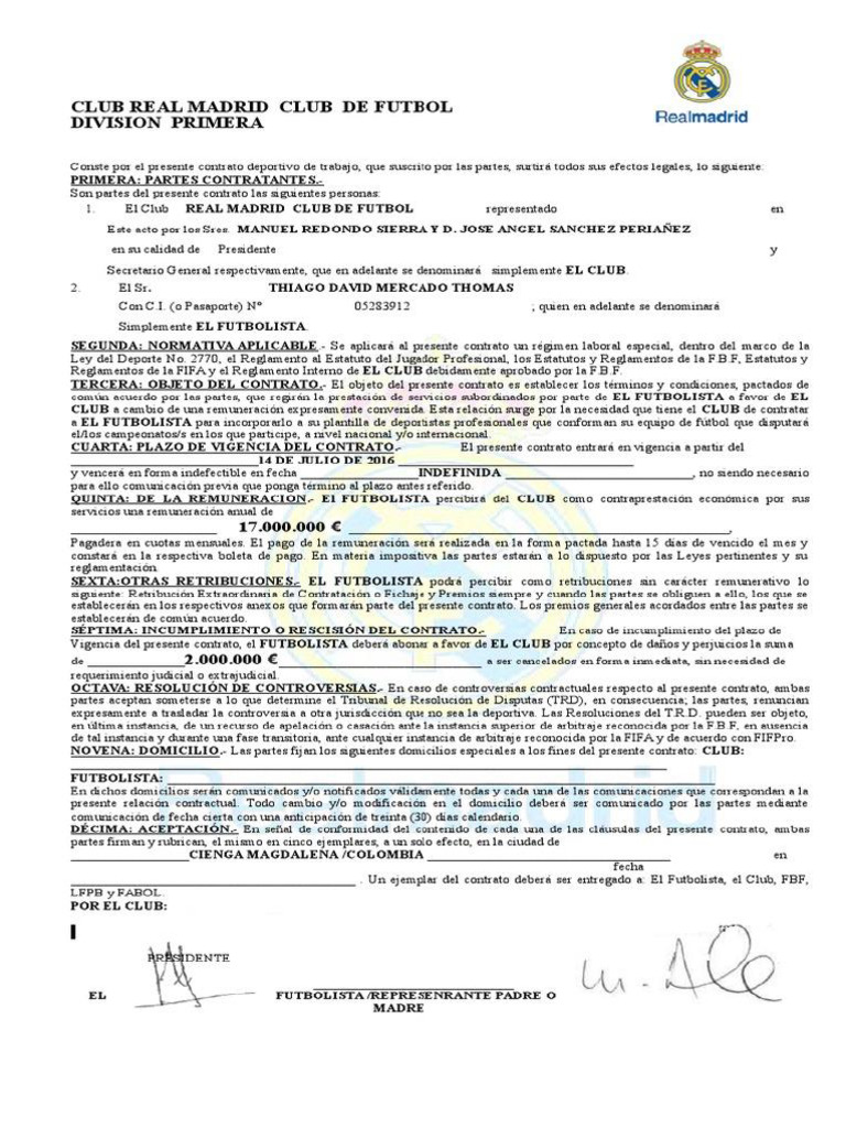 Contrato Futbolista | PDF