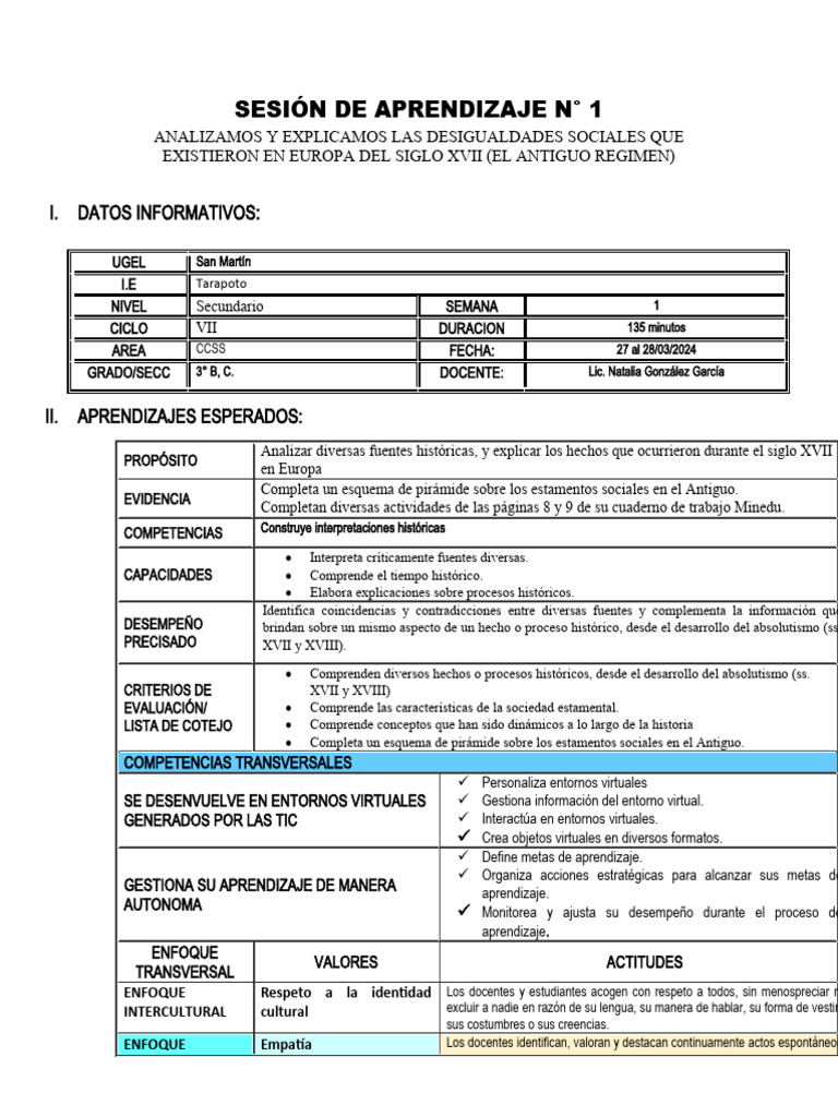 Sesión 01 Unidad 1 CCSS 3° | PDF | Evaluación | Aprendizaje