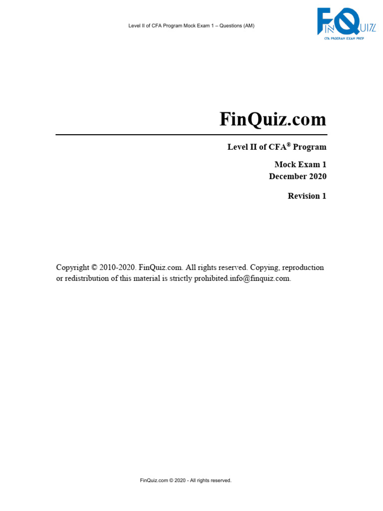 Level II of CFA Program Mock Exam 1 Ques | PDF | Pension | Dividend