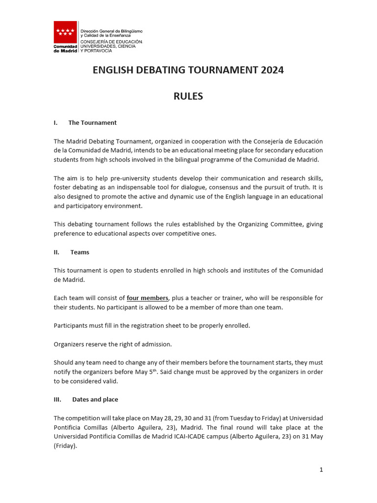 English Debating Tournament 2024 - Rules | PDF | Justice | Crime & Violence