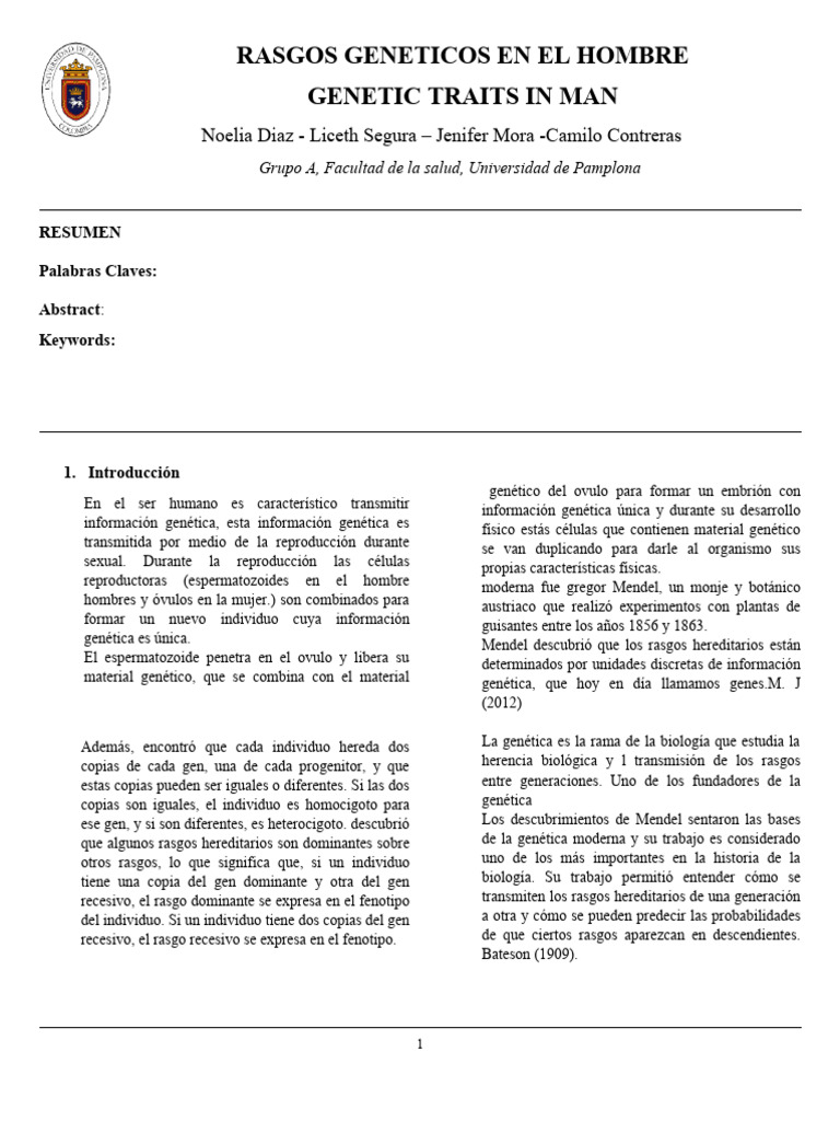 Informe Rasgos Geneticos | PDF | Dominancia (Genética) | Genética