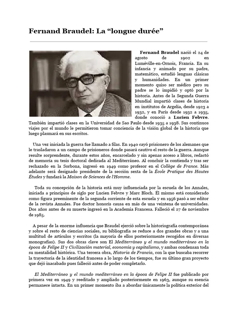 Fernand Braudel - La "Longue Durée" | PDF | Educación en artes liberales