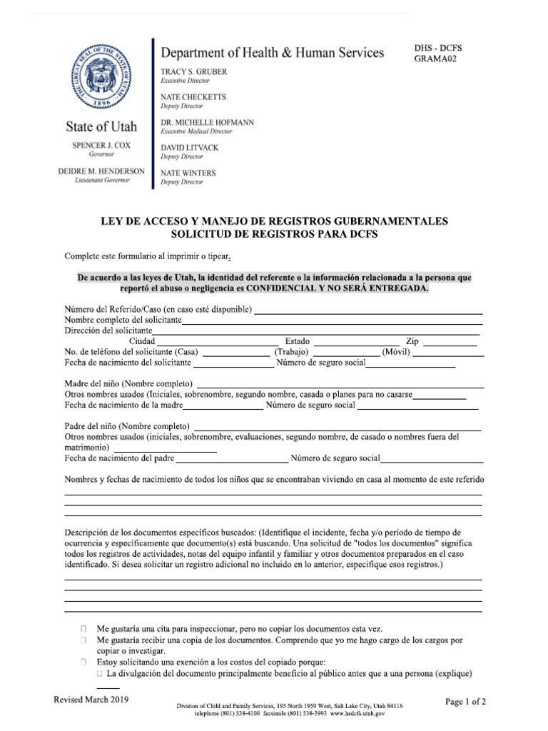 Spanish Utah DCFS Form | PDF