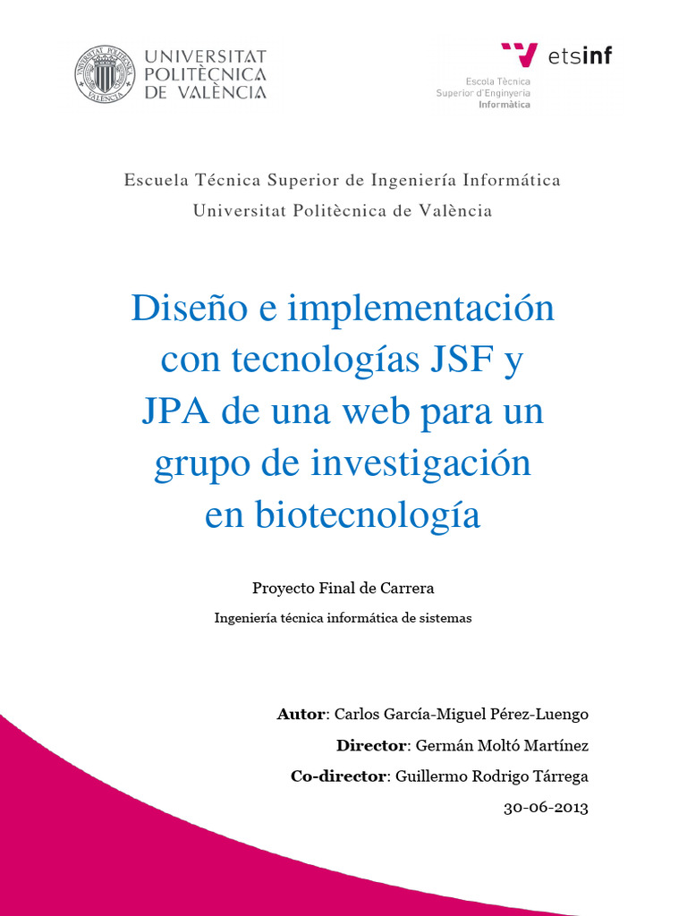 Diseño e Implementación Con Tecnologías JSF y JPA de Una Web para Un ...