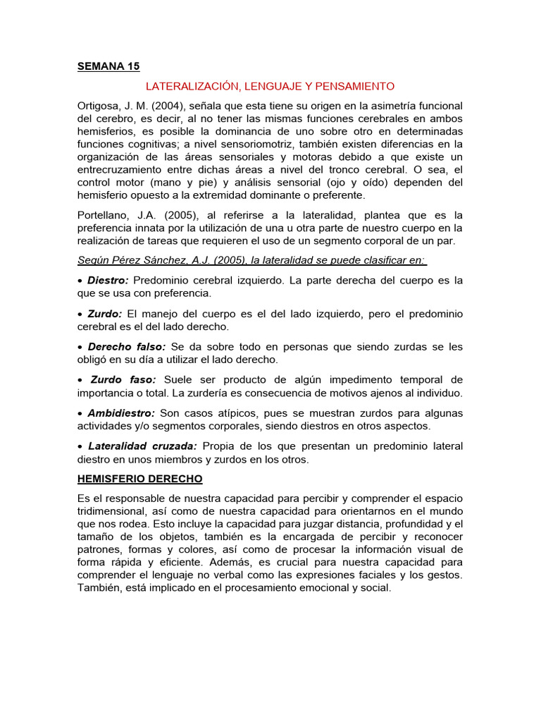 Lateralización, Lenguaje Y Pensamiento | PDF | Hemisferio cerebral ...