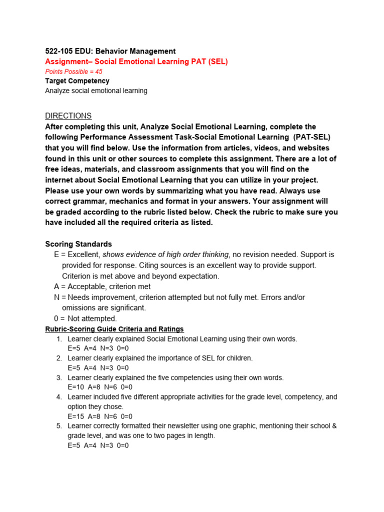 BM-PAT Social Emotional Learning (SEL) | PDF | Learning | Rubric (Academic)