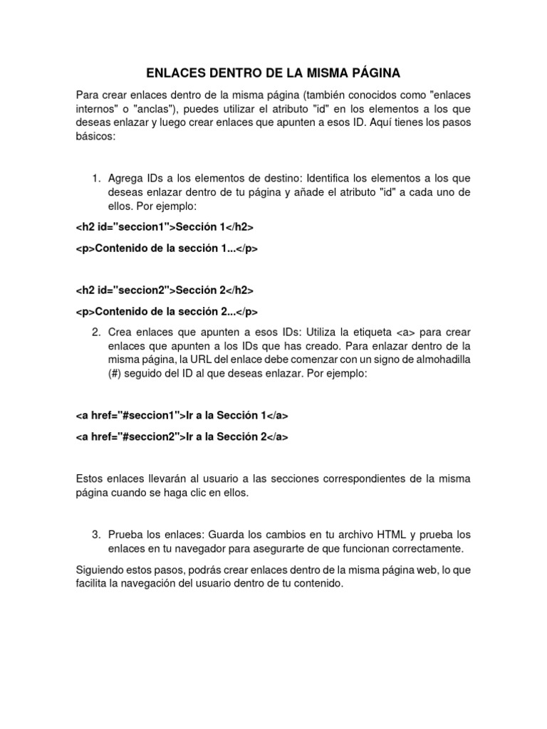 Enlaces Dentro de La Misma Página | PDF | Hipervínculo | HTML