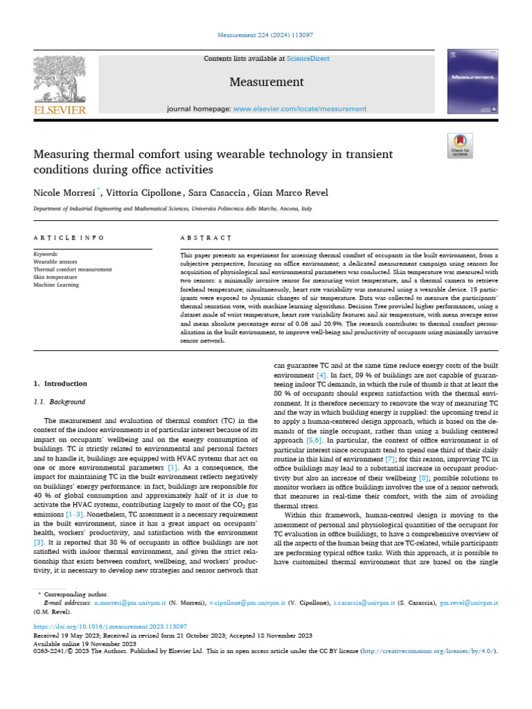 Measuring Thermal Comfort Using Wearable Technology in Transient ...