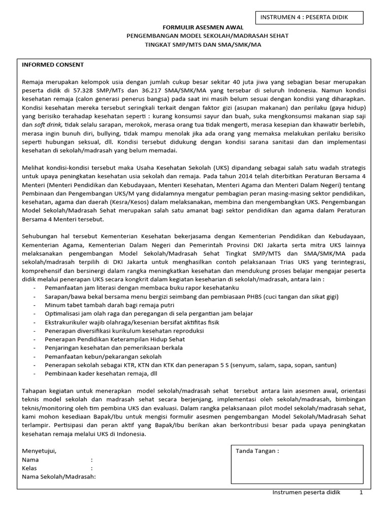 Formulir Asesmen Peserta Didik 130518 | PDF | Pengembangan Diri