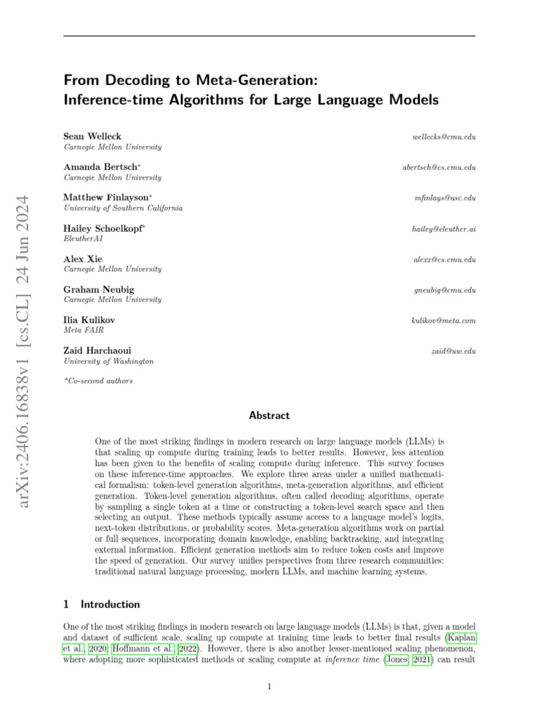 From Decoding To Meta-Generation: Inference-Time Algorithms For Large Language Models | PDF ...