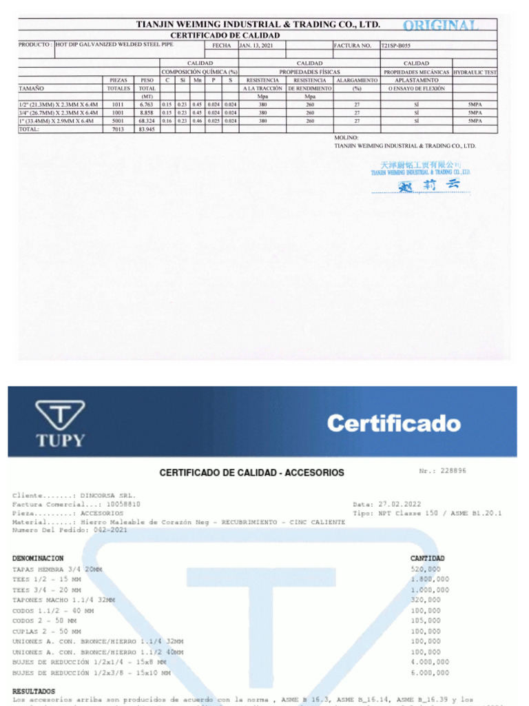 Certificados de Accesorios PA PERU | Descargar gratis PDF | Ciencia de los Materiales ...
