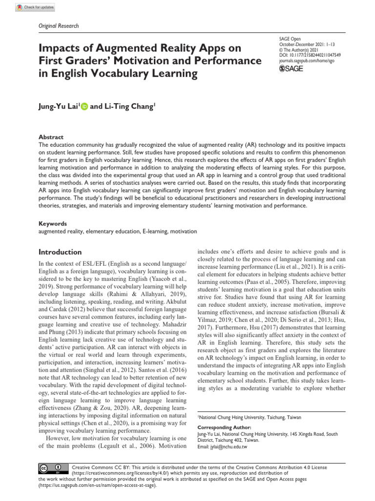 Lai Chang 2021 Impacts of Augmented Reality Apps On First Graders ...