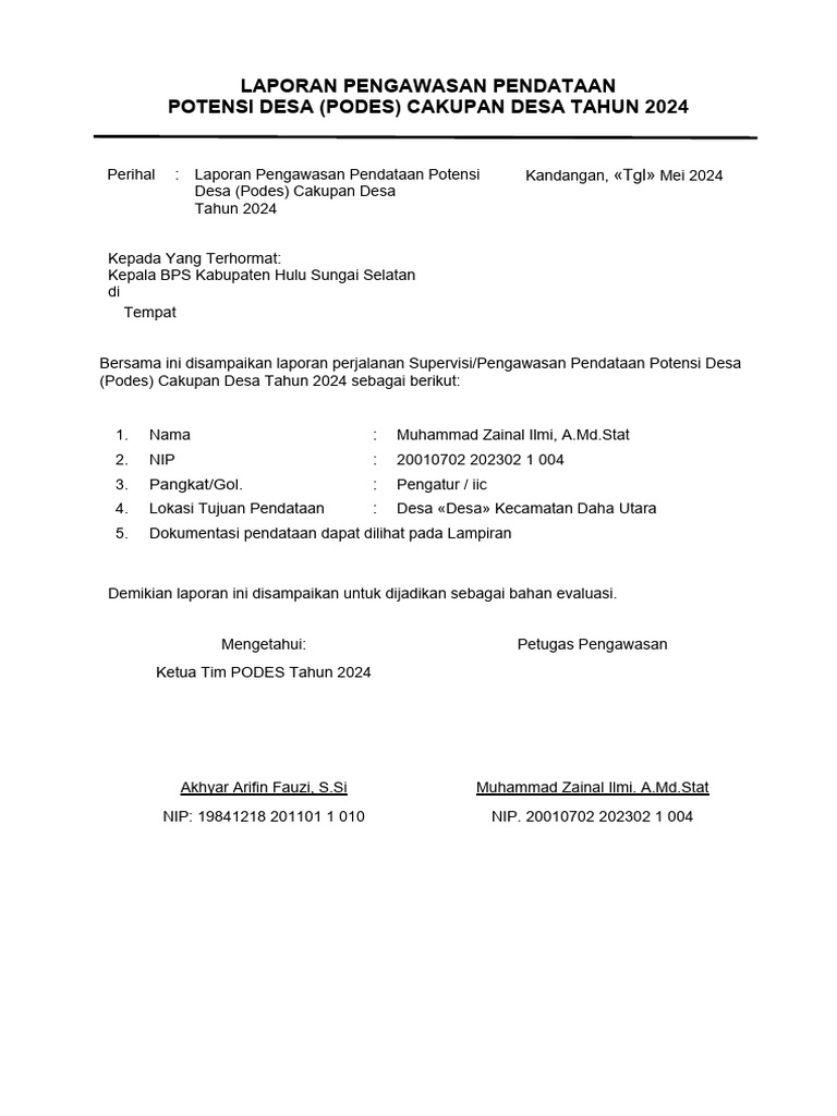 Laporan Pengawasan Pendataan Podes Kecamatan Tahun 2024 | PDF | Karier & Perkembangan
