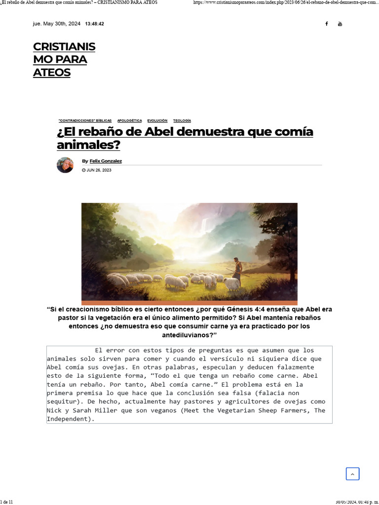 Abel y el Consumo de Carne: Un Análisis Bíblico | PDF | Libro del ...