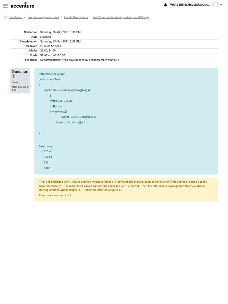 Test Your Understanding - Arrays and Strings - Attempt Review | PDF ...