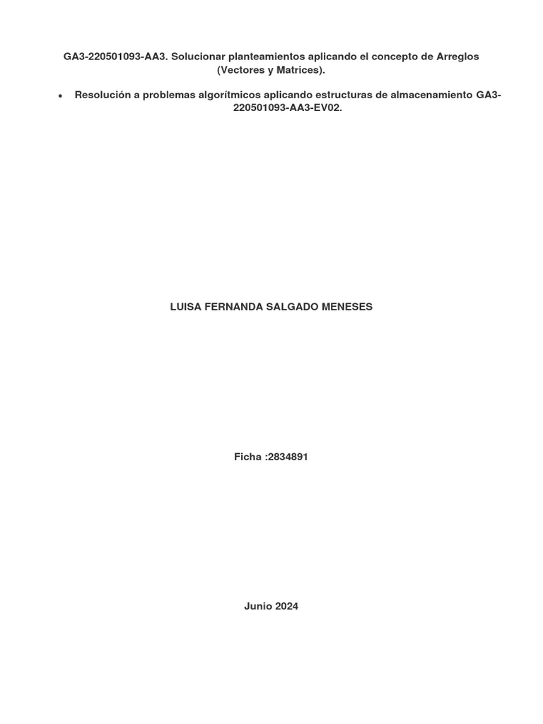 Resolución A Problemas Algorítmicos Aplicando Estructuras de Almacenamiento GA3-220501093-AA3 ...