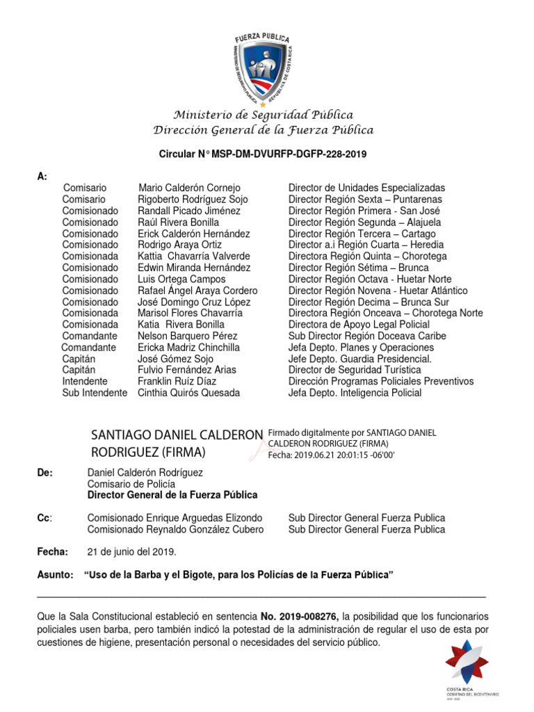 Circular N MSP-DM-DVURFP-DGFP-228-2019 Uso de La Barba | Descargar gratis PDF | Barba