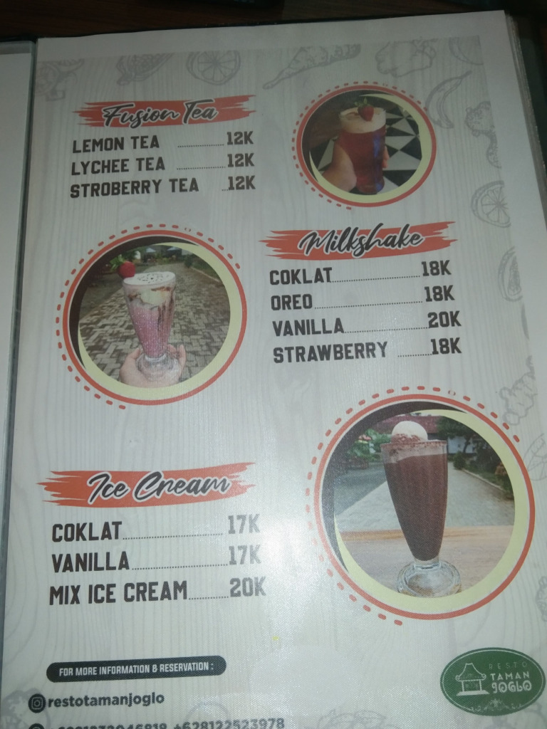 Menu Minuman Resto Taman Joglo | PDF