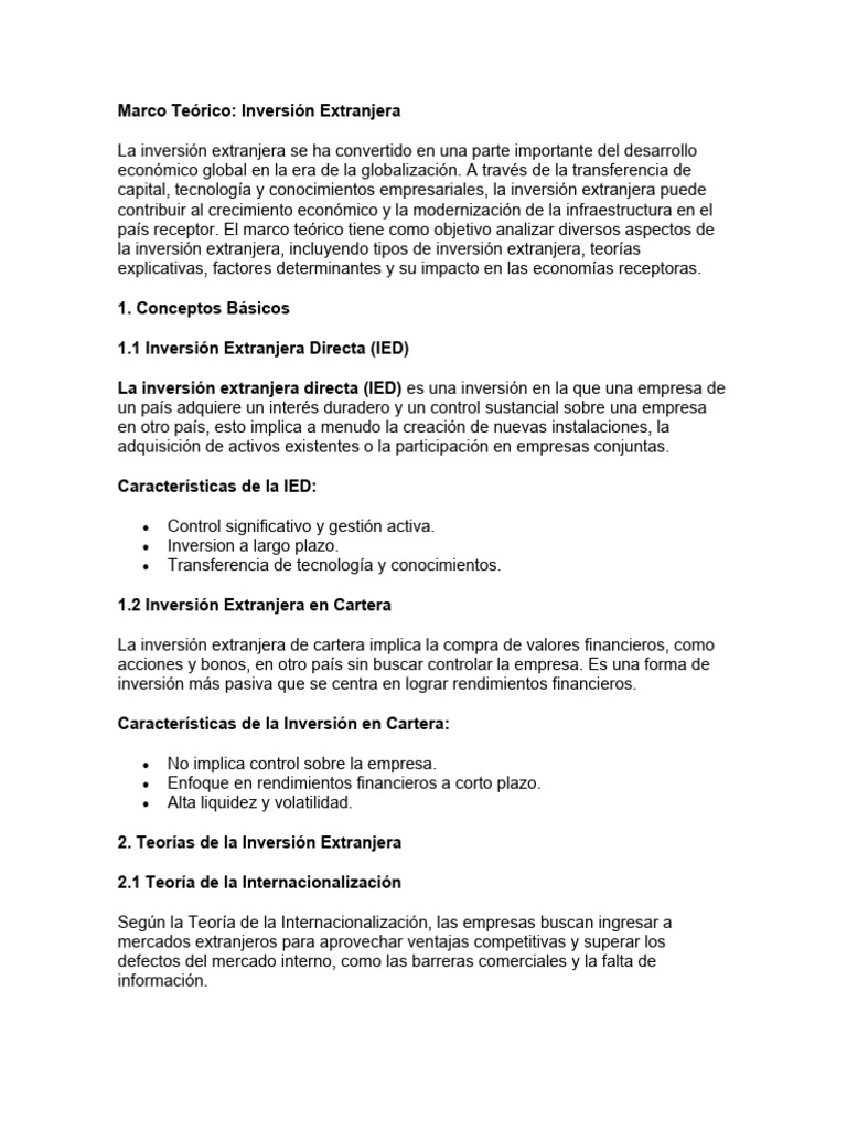 Impacto y Teorías de la Inversión Extranjera | PDF | La inversión ...