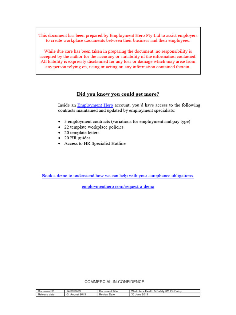 Workplace Health and Safety WHS Policy | PDF | Occupational Safety And ...